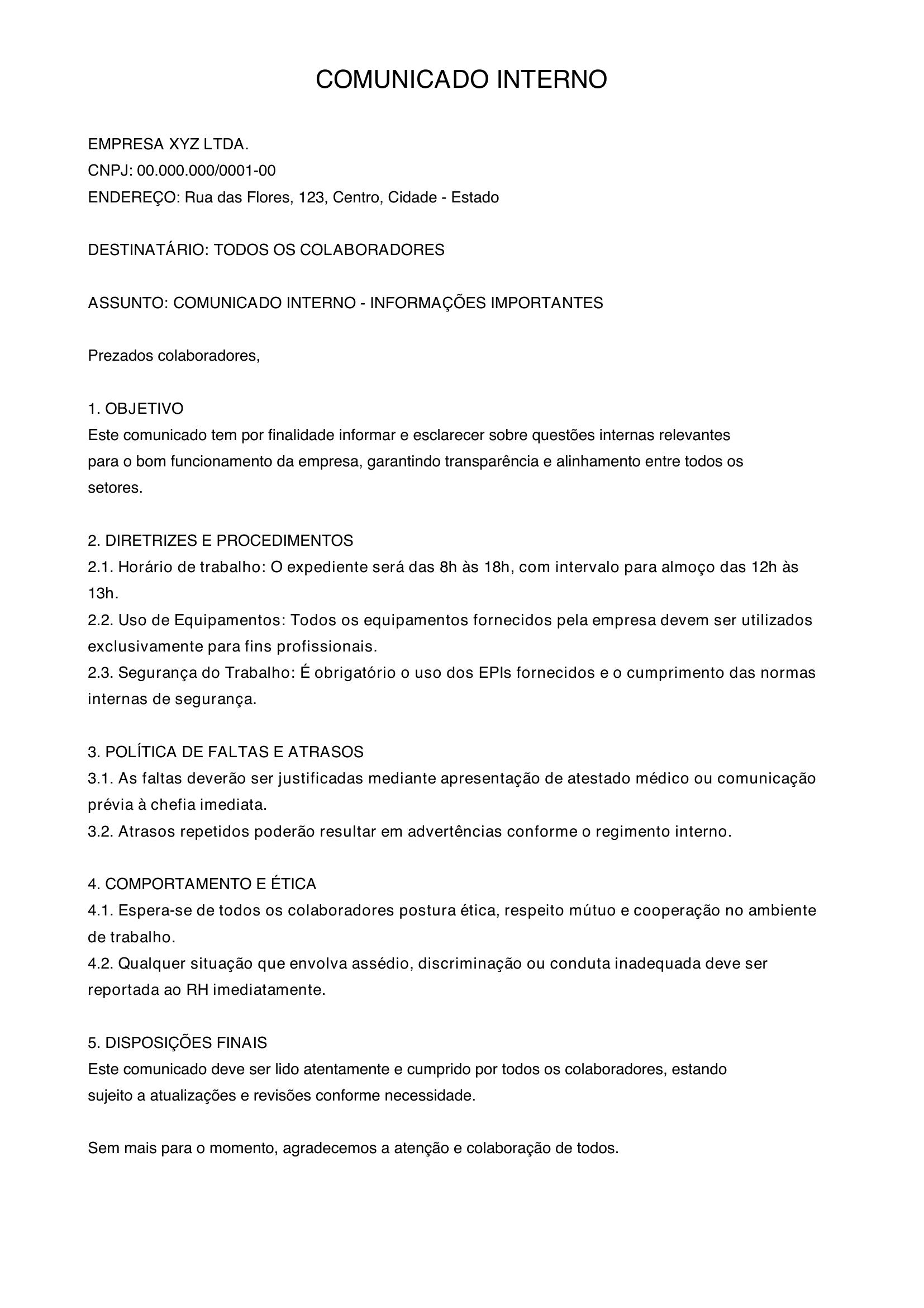 Modelo De Comunicado Interno