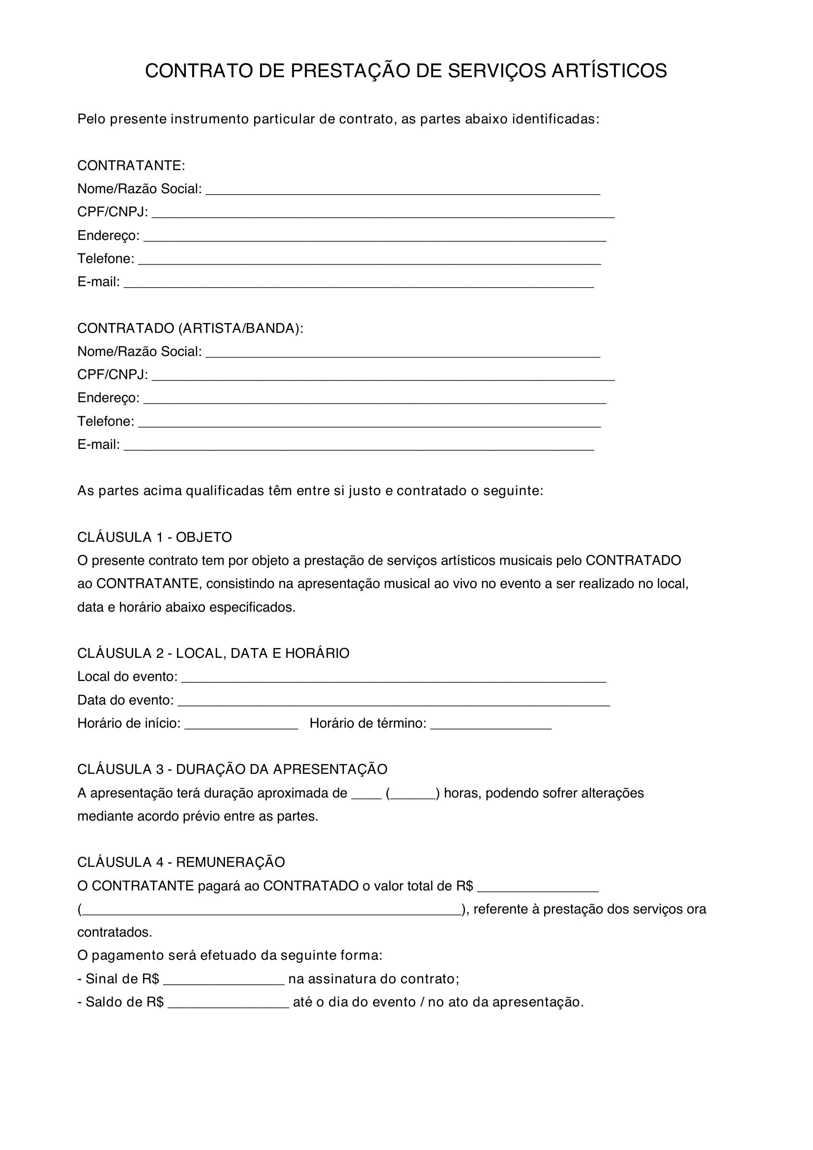 Modelo De Contrato De Show