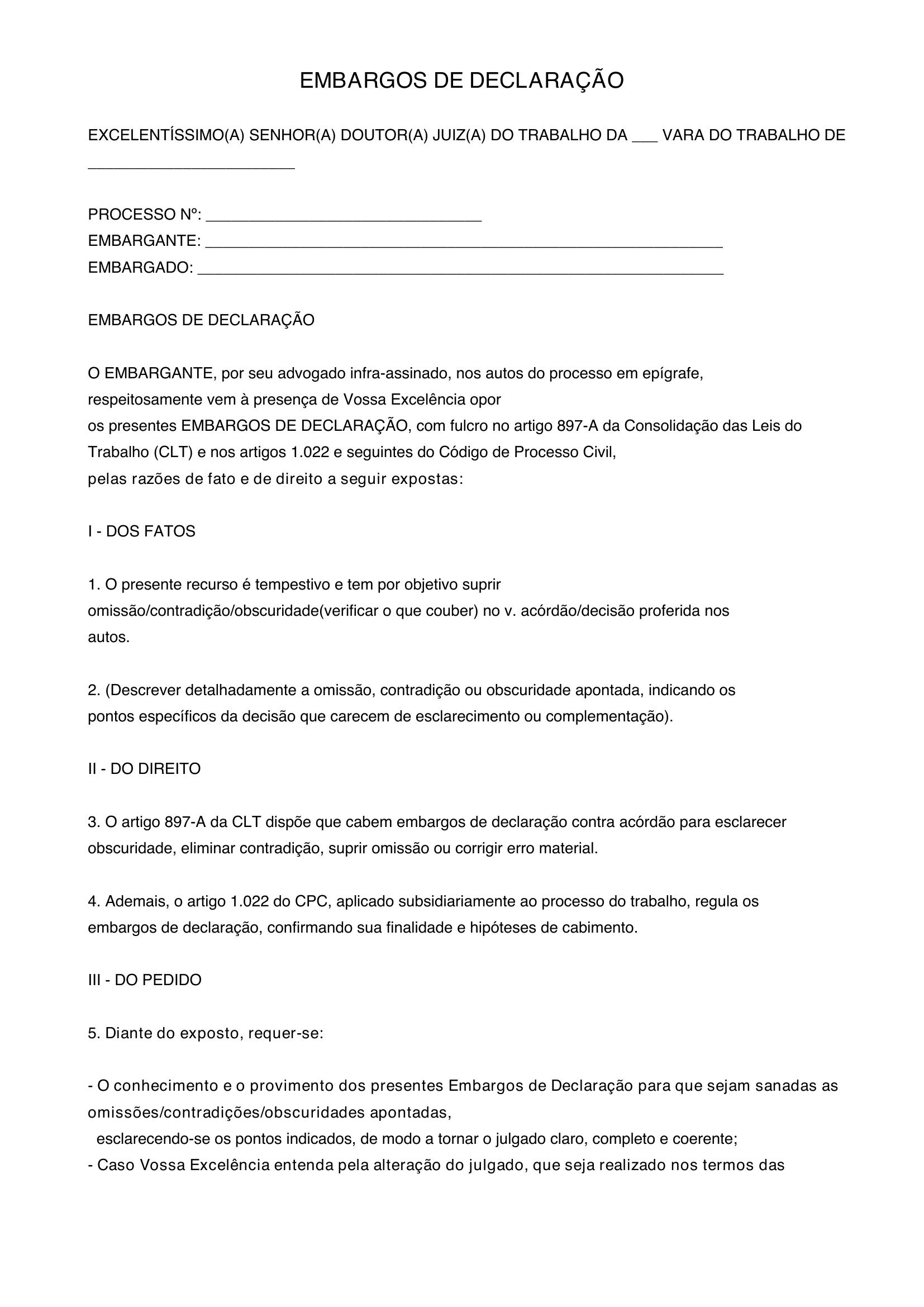 Modelo De Embargos De Declaração